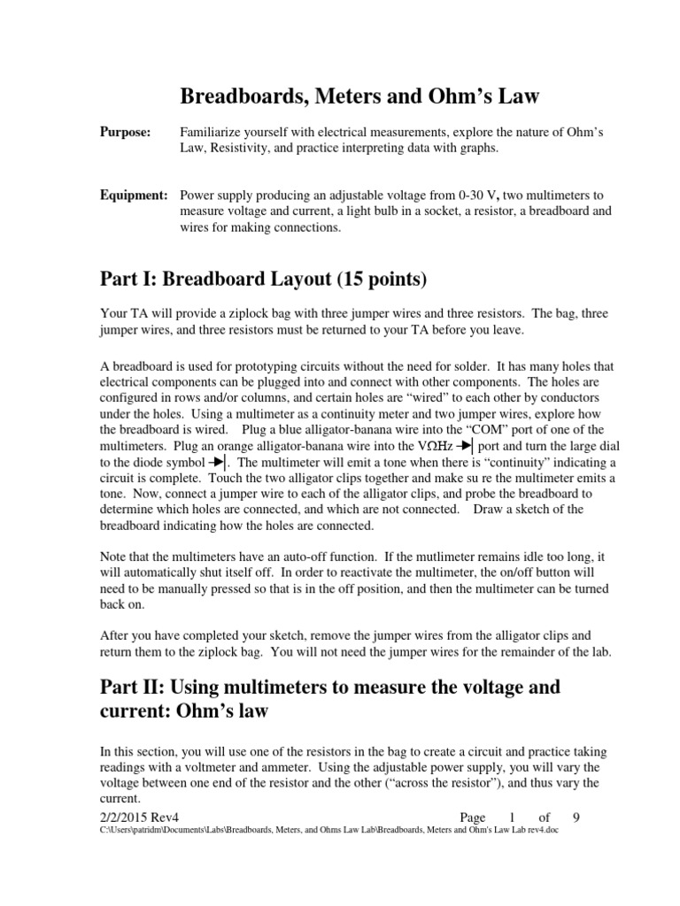 Breadboards, Meters and Ohms Law Lab | PDF