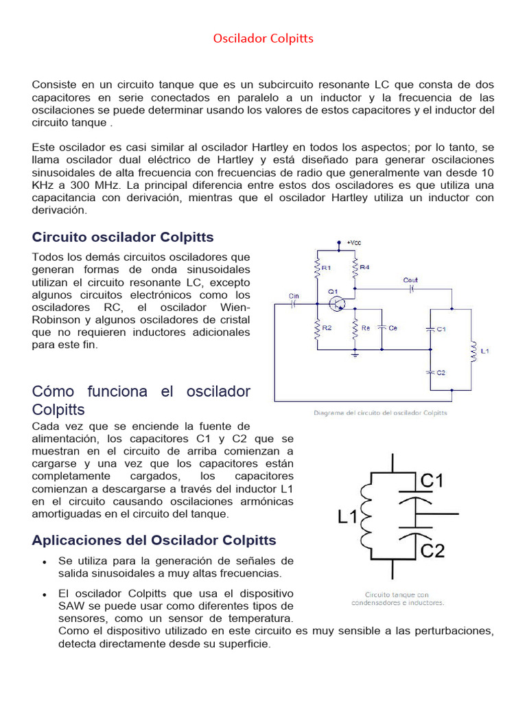 Oscilador Colpitts: Guía y Aplicaciones | PDF | Ciencia y matemáticas ...
