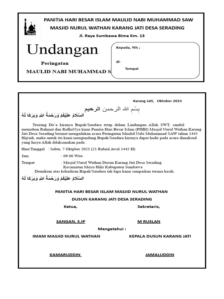 Undangan Peringatan Maulid Nabi | PDF