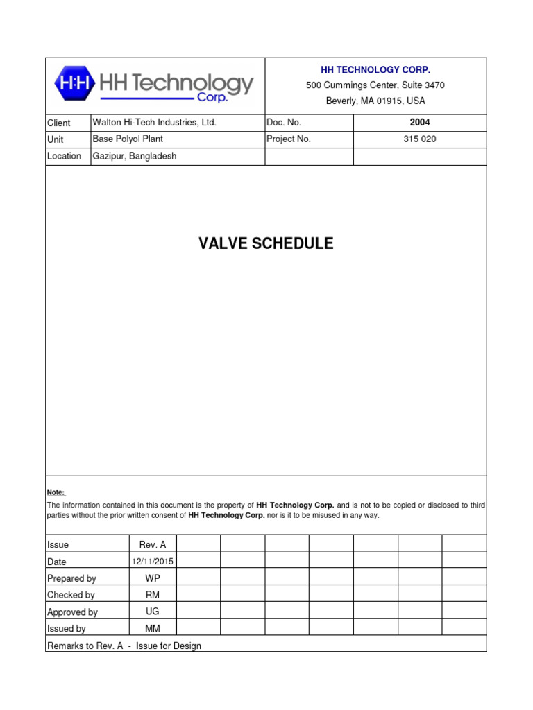 315020-DOC-2004 - (Valve Schedule) - RevA | PDF