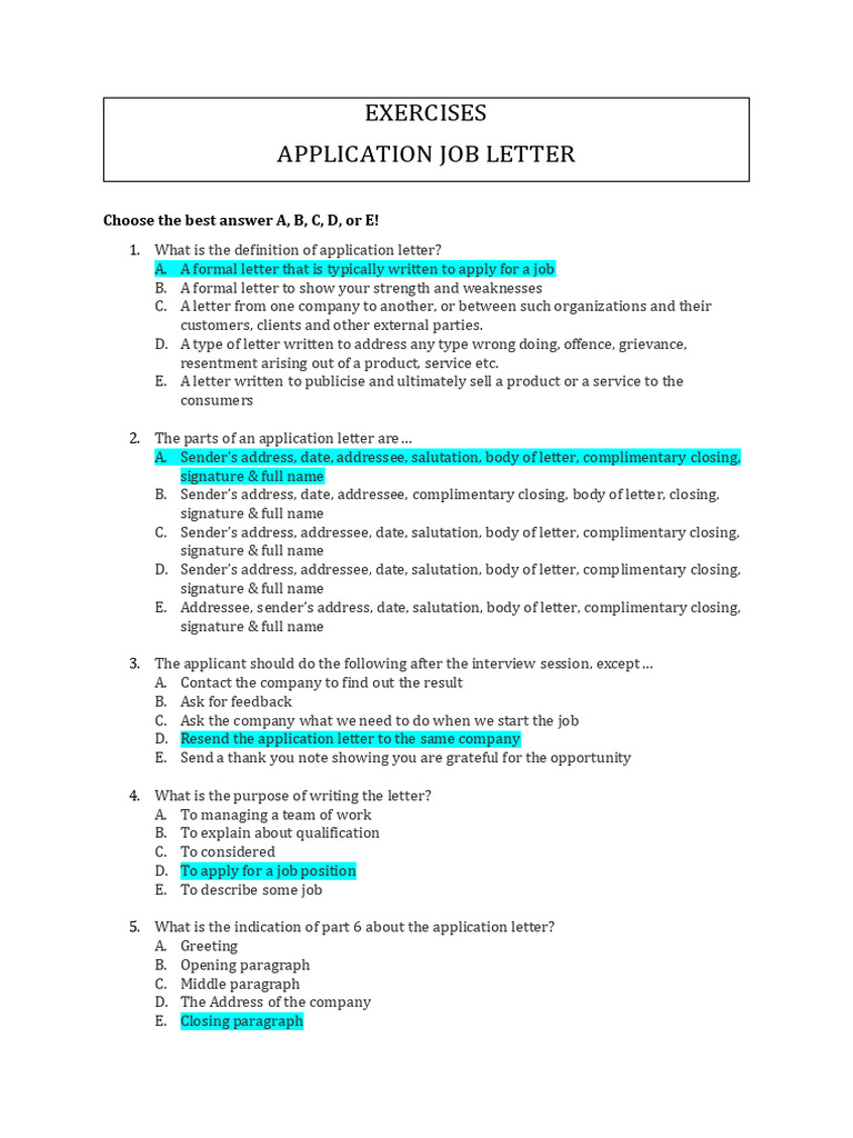 EXERCISE Application Job Letter | PDF | Business