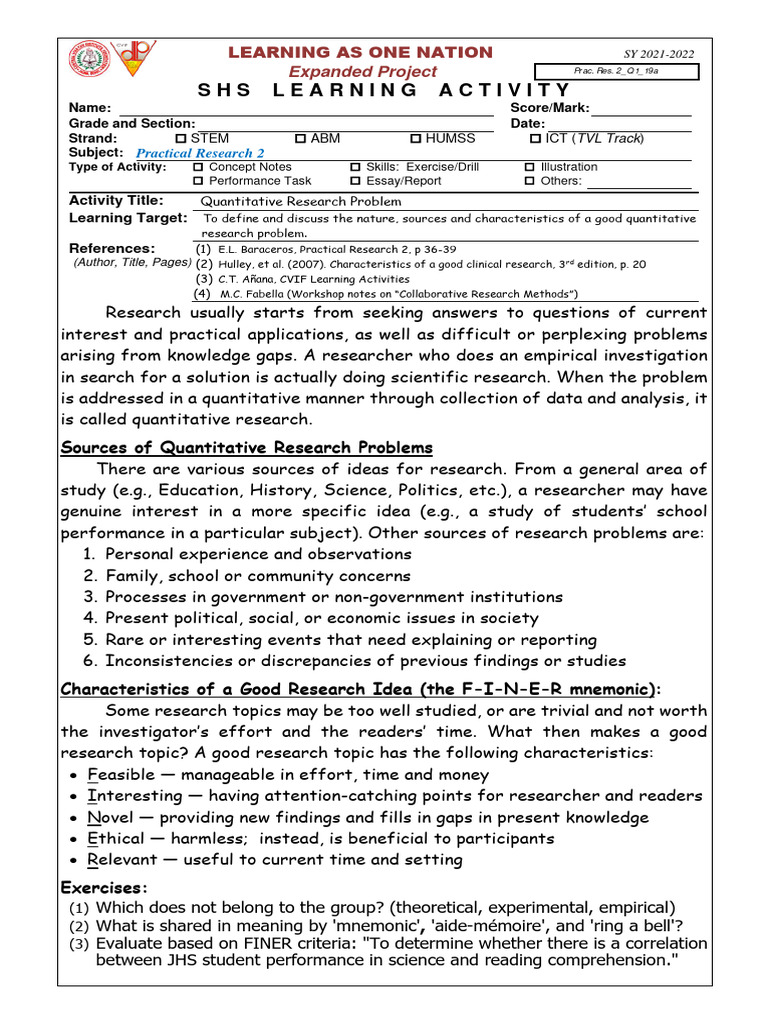 LAS 19a Quantitative Research Problem | PDF