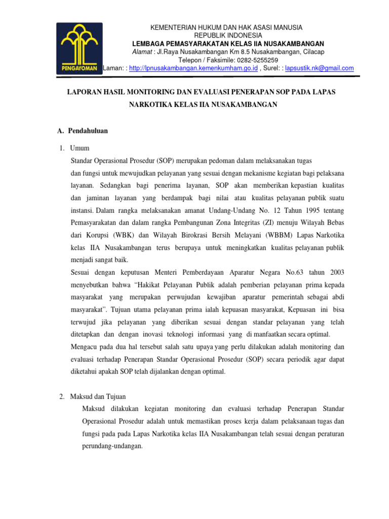 D. Laporan Hasil Monitoring Dan Evaluasi Penerapan SOP | PDF D. Laporan Hasil Monitoring Dan Evaluasi Penerapan SOP | PDF