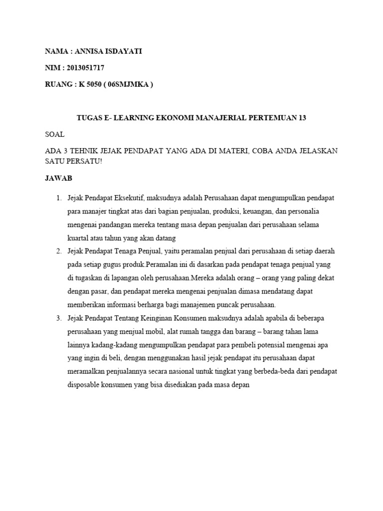 Soal Elearning Ek - Manajerial Pertemuan 13 | PDF