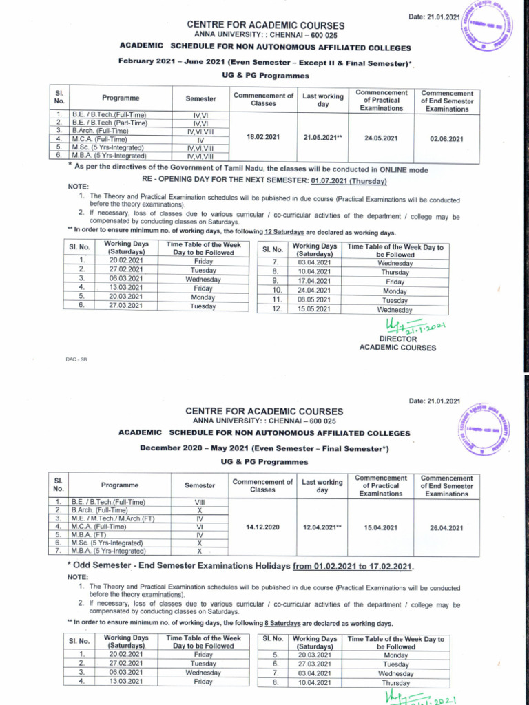Academic Calender 2020 2021 EVEN | PDF