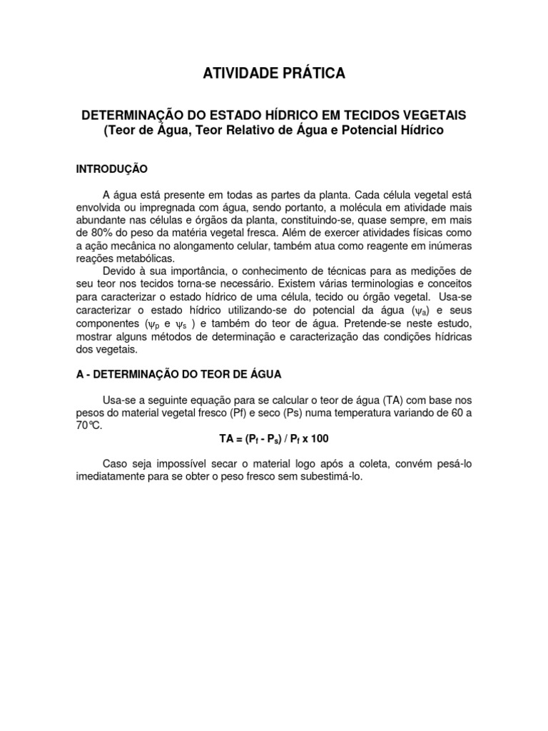 Métodos de Avaliação do Estado Hídrico em Plantas | PDF
