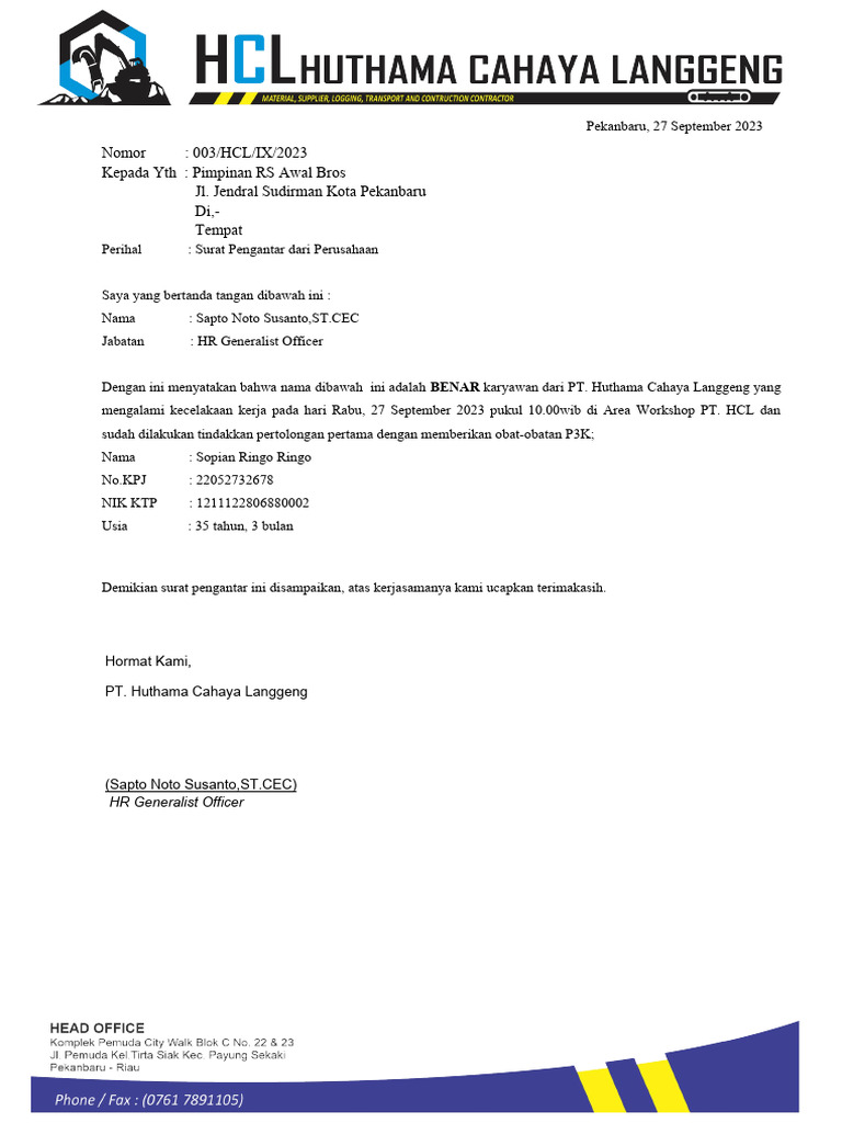 Surat Pengantar Dari Perusahaan | PDF