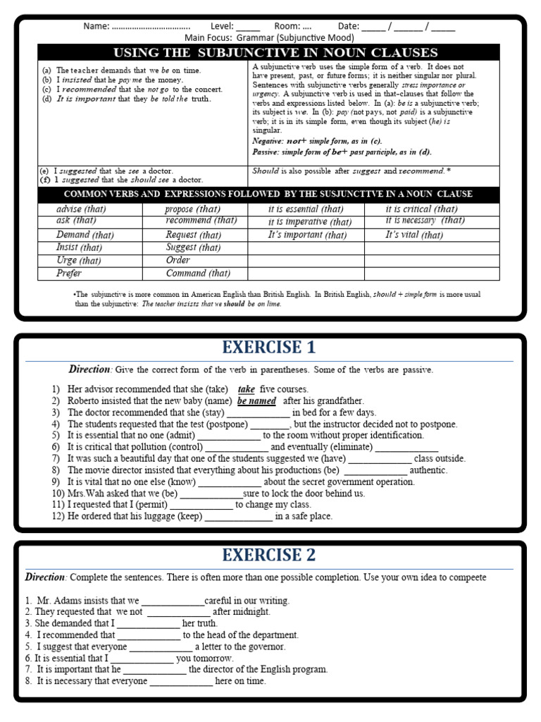 Subjunctive Mood Grammar Drills - 61607 | PDF | Verb | Morphology