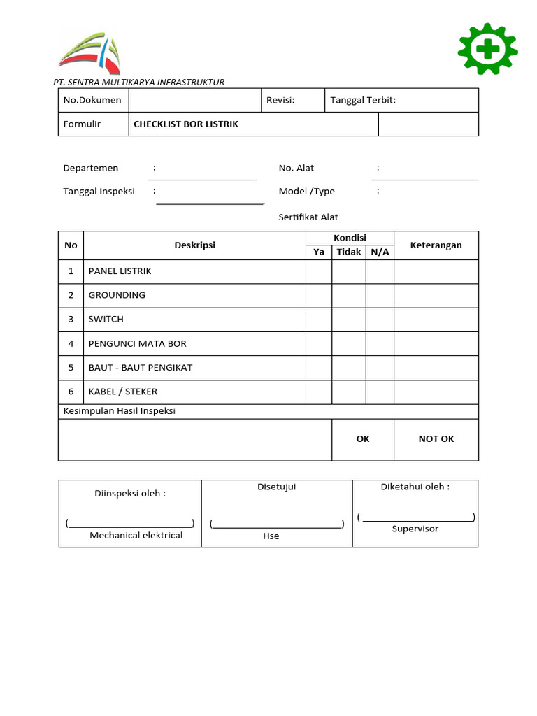 Form Checklist Inspeksi Panel Listrik | PDF