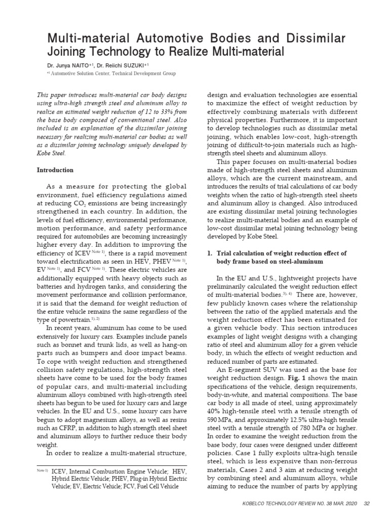 Multi-Material Automotive Bodies and Dissimilar Joining Technology To ...