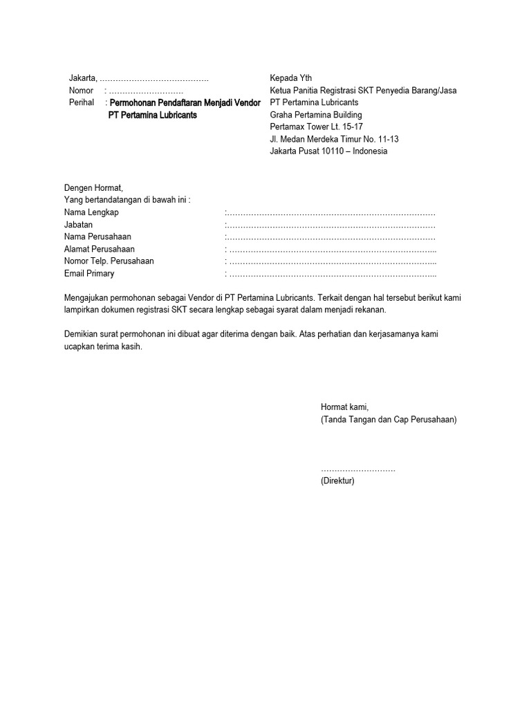 Draft Surat Permohonan Registrasi | PDF