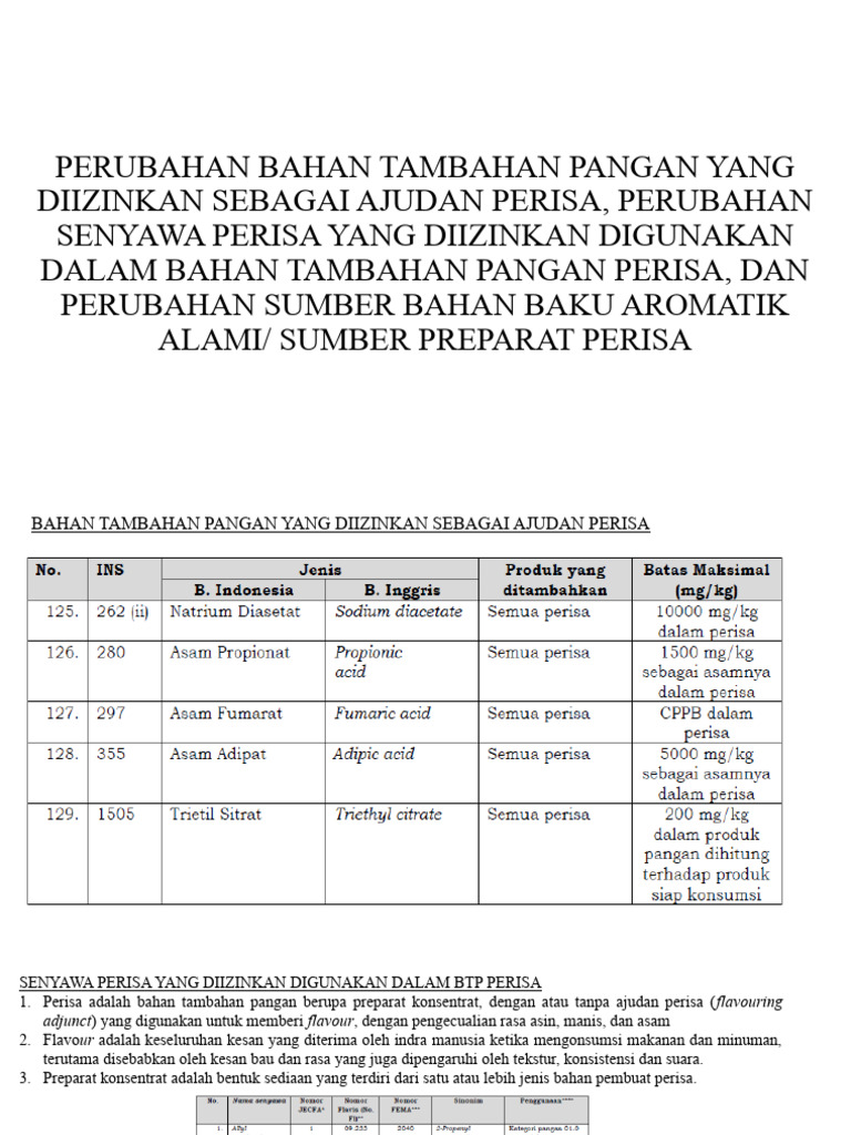 Perubahan Bahan Tambahan Pangan Yang Diizinkan Sebagai Ajuvan | PDF ...