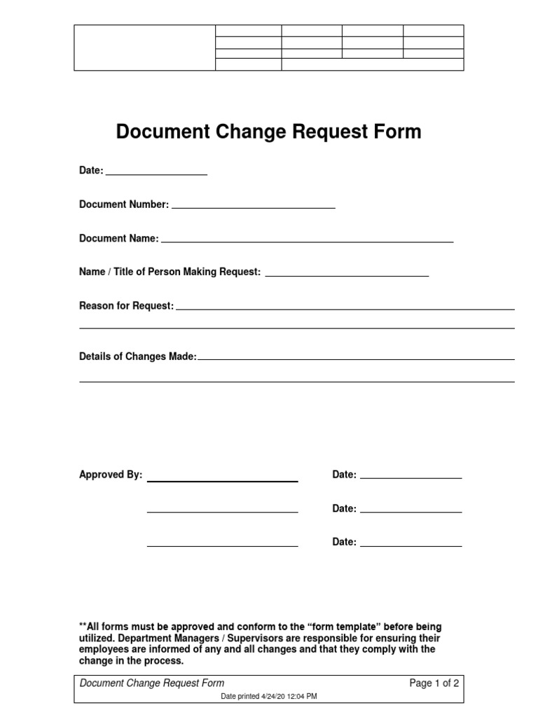 Document Change Request Form | PDF | Finance & Money Management