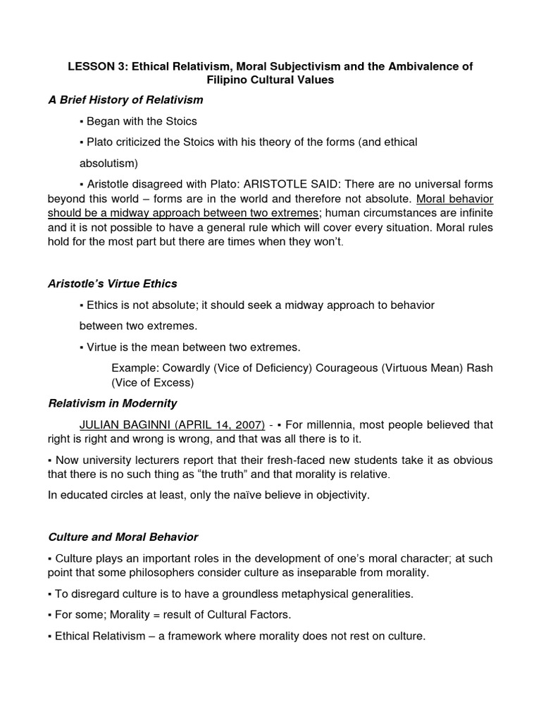 LESSON 3 Ethical Relativism, Moral Subjectivism and The Ambivalence of ... LESSON 3 Ethical Relativism, Moral Subjectivism and The Ambivalence of ...