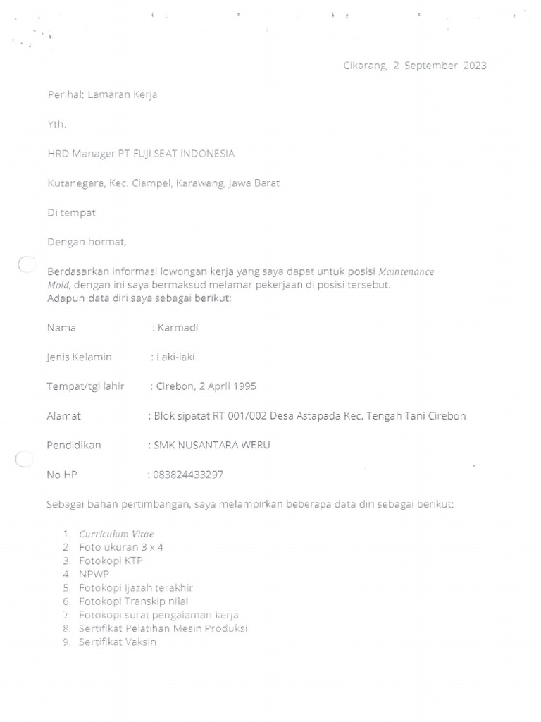 CV & Lamaran - Karmadi - MTC Urethane | PDF