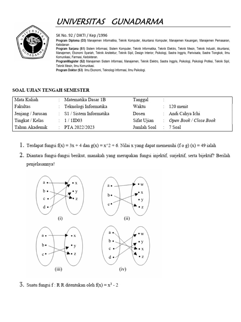 Soal Uts Matematika Dasar 1B | PDF