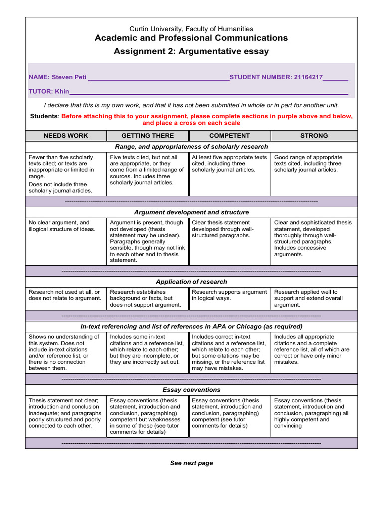 Academic and Professional Communications Assignment 2: Argumentative ...