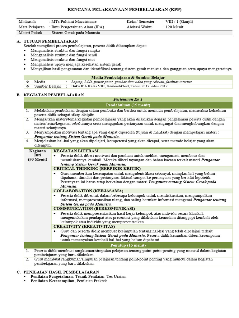 RPP Kelas 8 | PDF