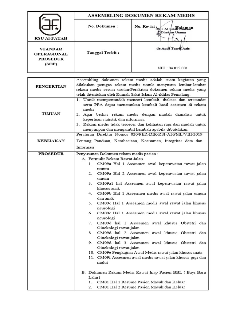 Spo Assembling Dokumen Rekam Medis | PDF