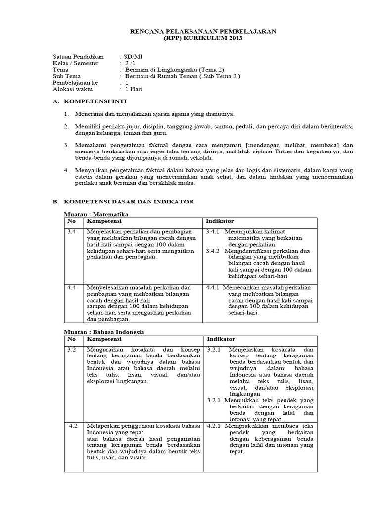Bermain Di Lingk.. (Tema 2) Sub Tema 2 | PDF
