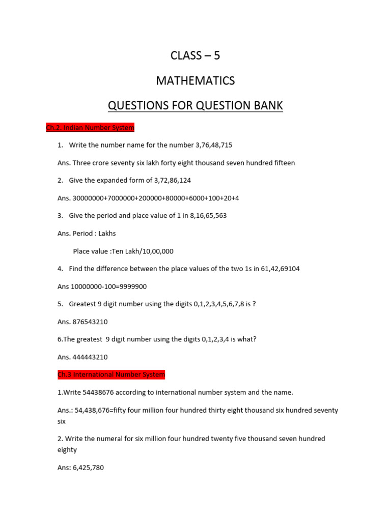 STD 5 MATH Q BANK Term 1 and 2 | PDF
