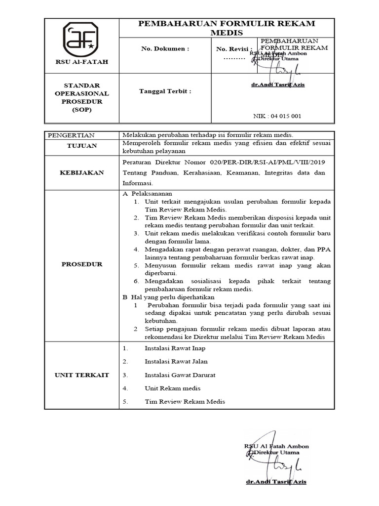 Spo Pembaharuan Formulir Rekam Medis | PDF