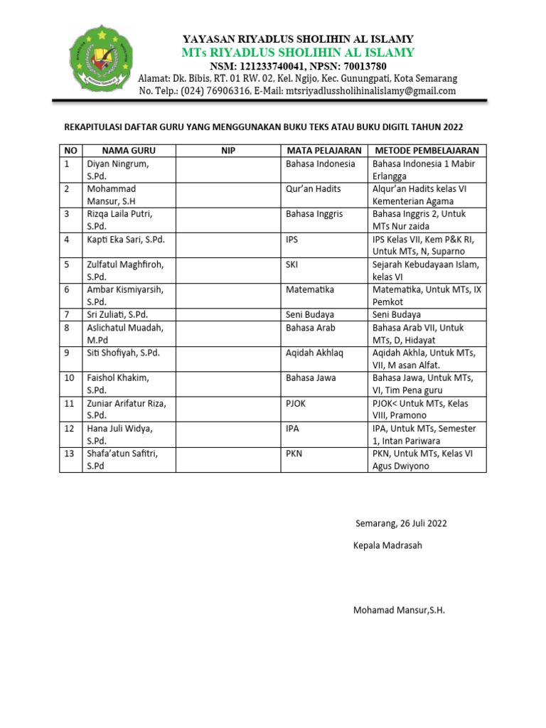 Rekapitulasi Guru Yang Menggunakan Buku Teks Atau Buku Digital Tahun 2022 | PDF
