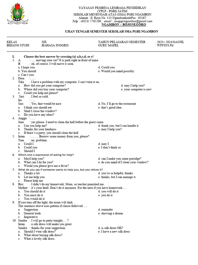 Uts B.inggris Ganjil | PDF
