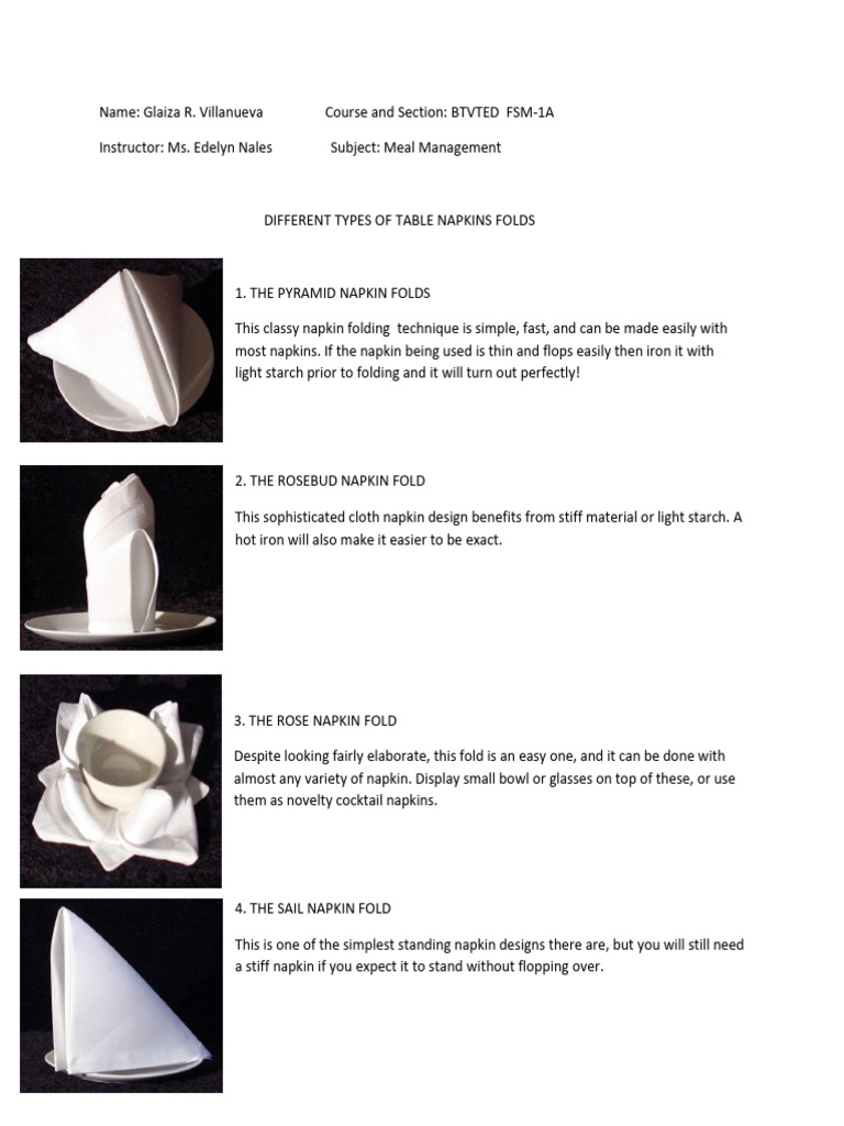 Different Types of Napkins Folds 2 | PDF | Home & Garden | Art