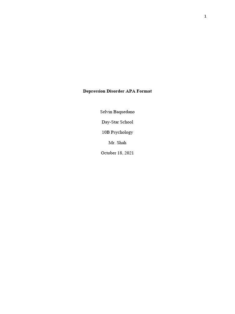 Depression APA Format Final Paper | PDF