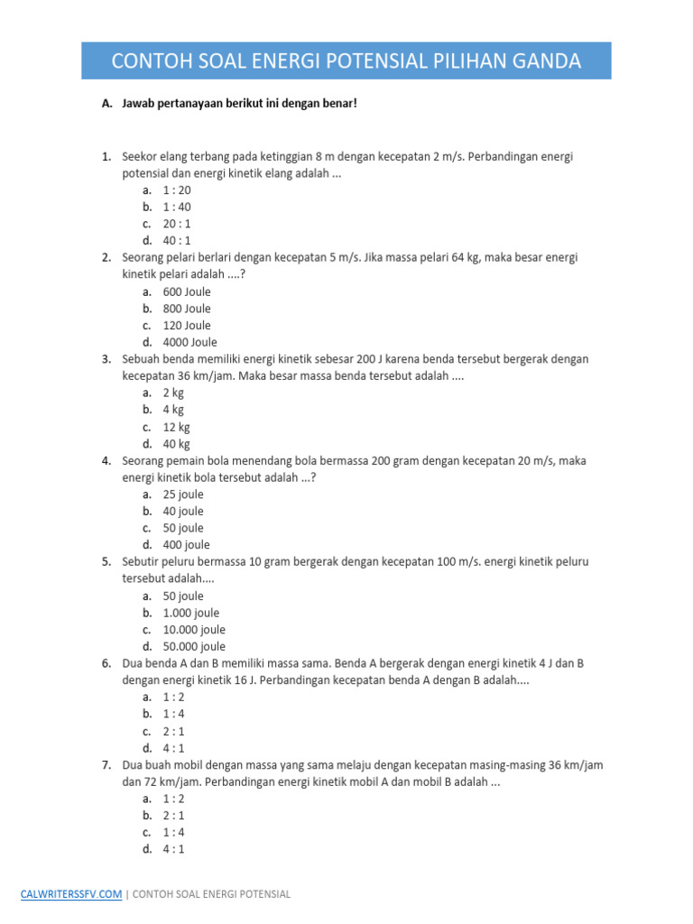 Contoh Soal Energi Potensial Pilihan Ganda | PDF | Sains & Matematika