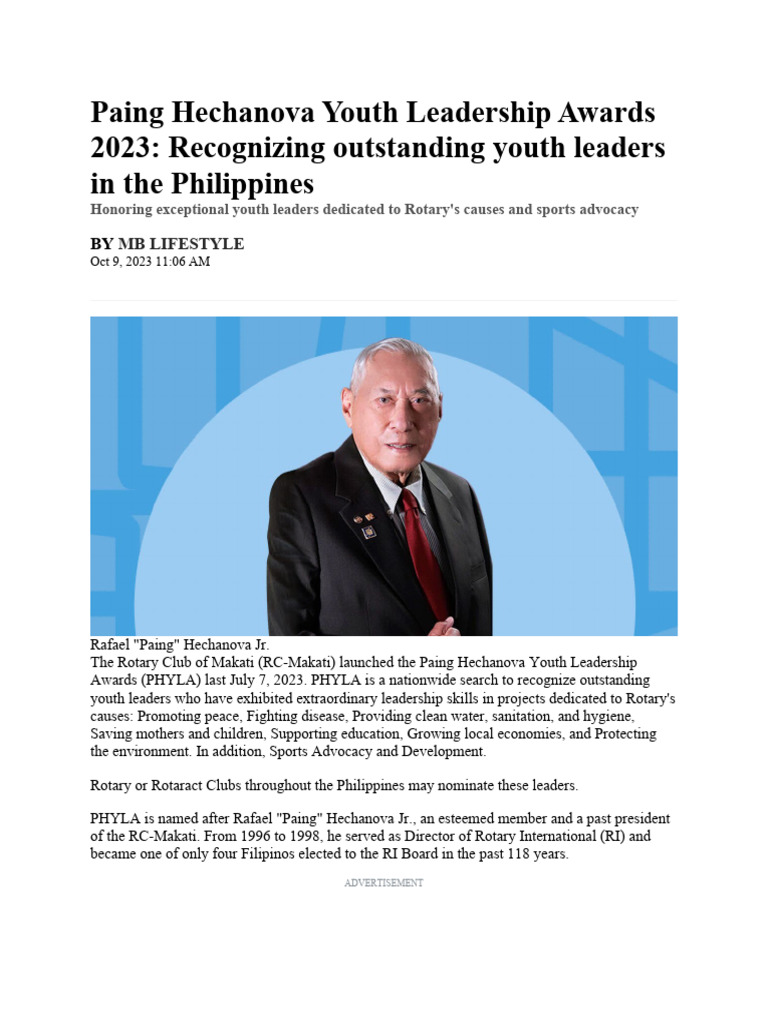 Paing Hechanova Youth Leadership Awards | PDF | Career & Growth