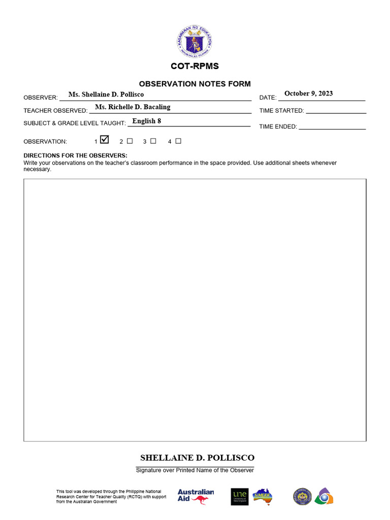Observation Note Blank | PDF