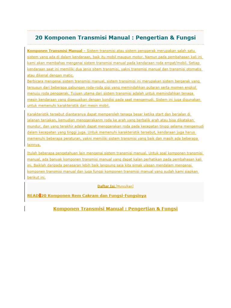 20 Komponen Transmisi Manual | PDF