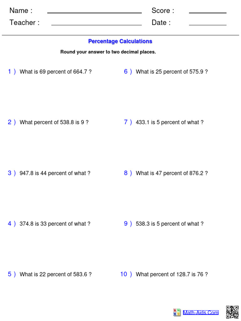 Percentage Calculation Exercises and Answers | PDF