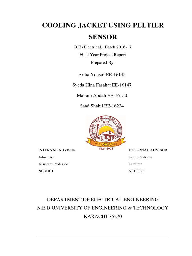 Cooling Jacket Using Peltier Sensor | PDF | Textiles | Hyperthermia