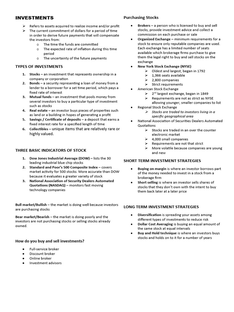Investment Basics and Strategies | PDF | Business | Law