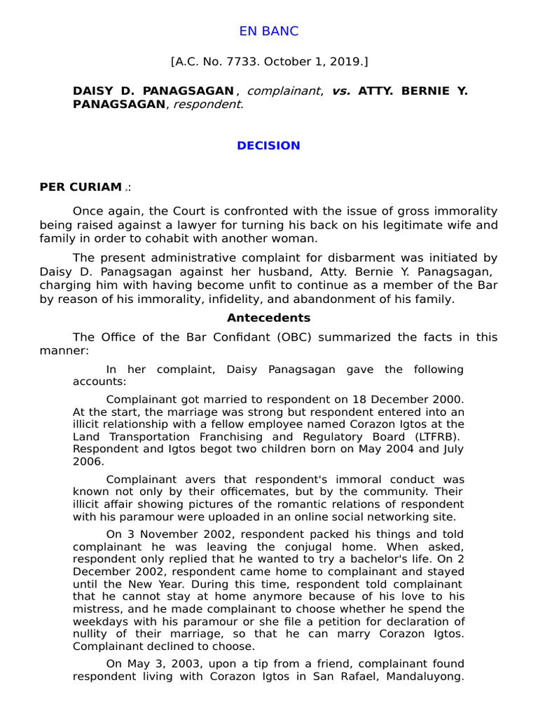 SEC. 37 - Panagsagan v. Panagsagan | PDF | Lawyer | Practice Of Law