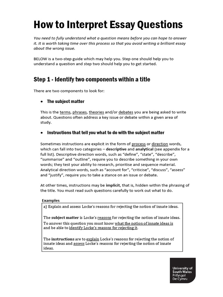 Interpreting Essay Questions Effectively | PDF | Career & Growth ...