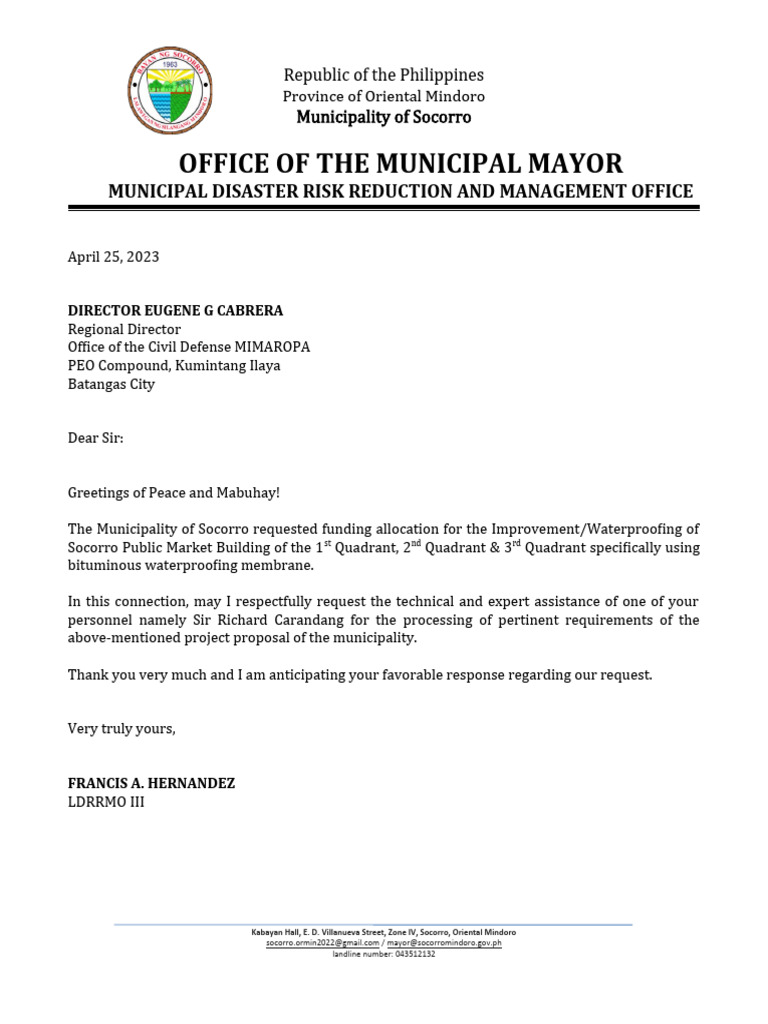 28 Request To OCD MIMA RD Eugene G Cabrera For Socorro Public Market ...