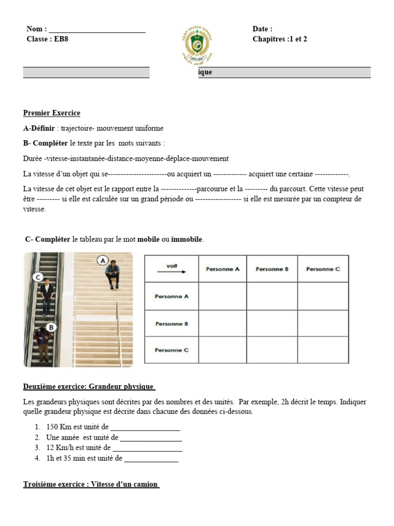 EB8 Evaluation de Physique | PDF | Vitesse | Physique
