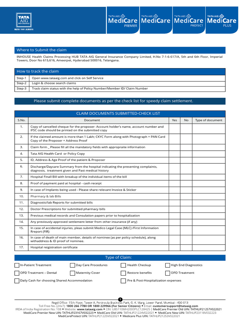 Health Insurance Claim Checklist | PDF | Identity Document | Medicare ...