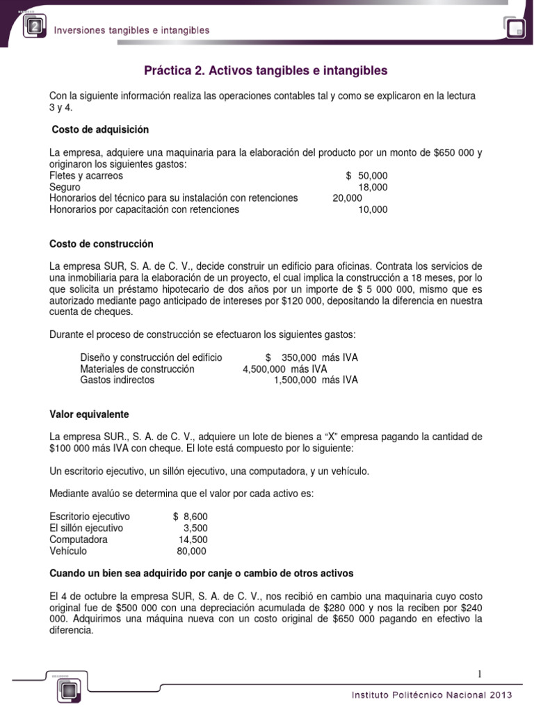 U2 - Practica 2 - Activos - Tangibles - e - Intangibles | PDF