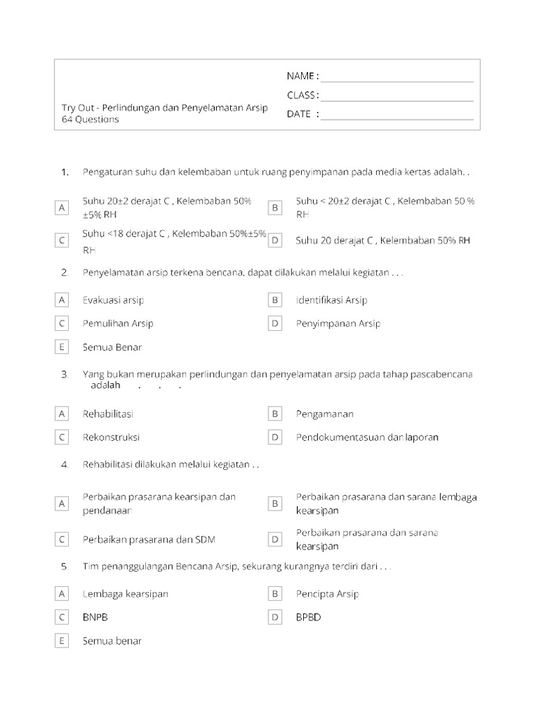 Try Out - Perlindungan dan Penyelamatan Arsip | PDF