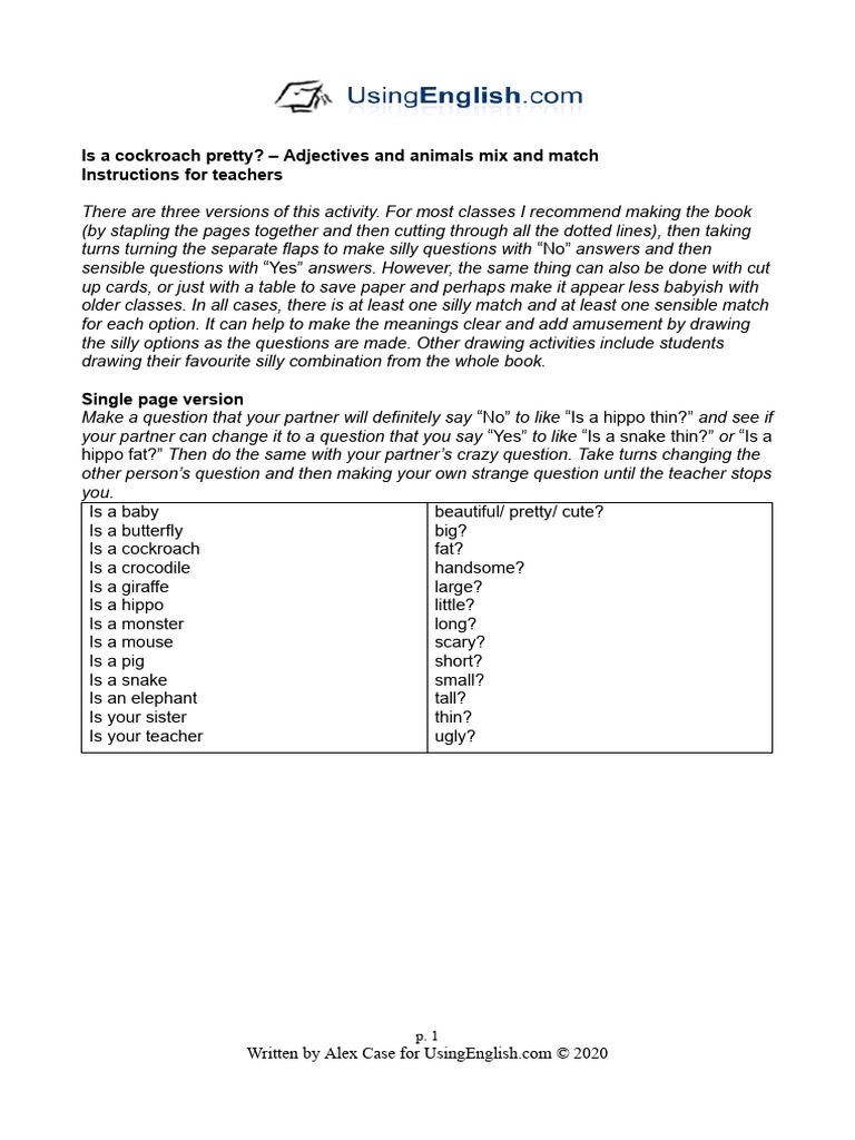 Adjectives and Animals Mix and Match | PDF