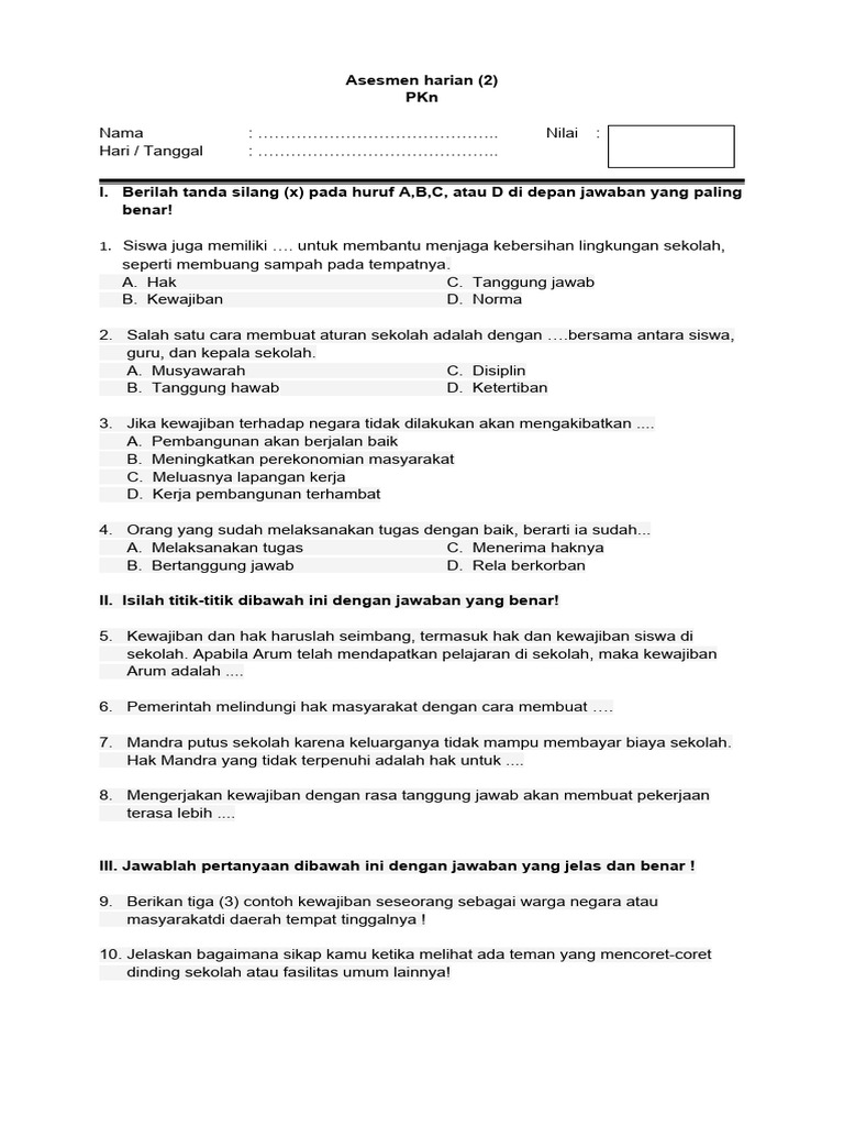 Asesmen Harian Siswa Kelas Dasar | PDF | Game & Aktivitas