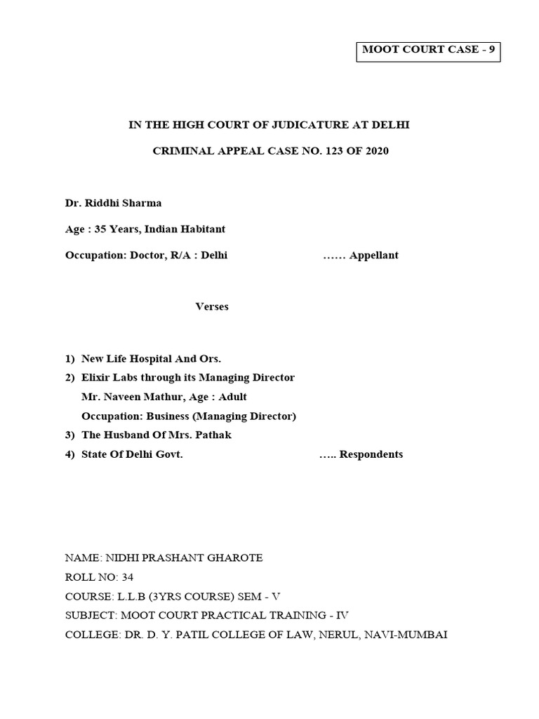 Moot Court Case 1 | PDF