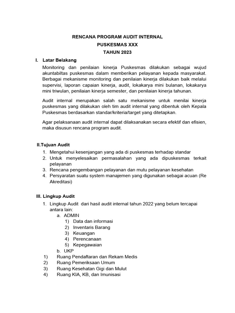 Contoh Audit Plan (Tahap 1) 2023 | PDF