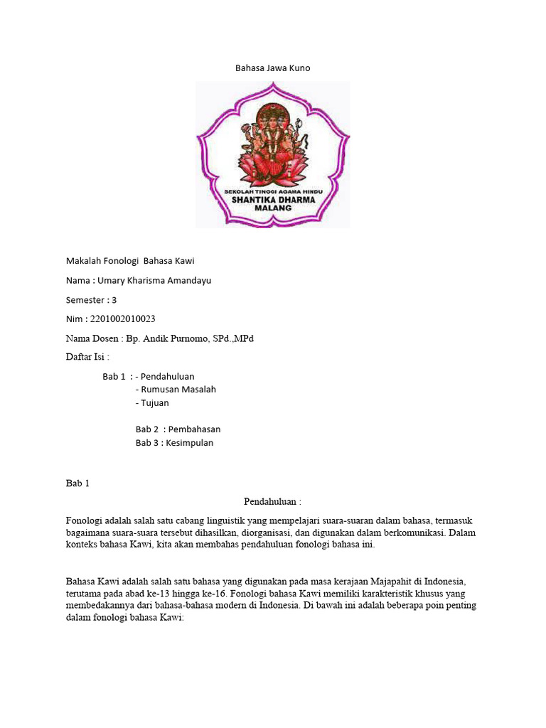 Umary Tgs Fonologi Bhs. Kawi | PDF