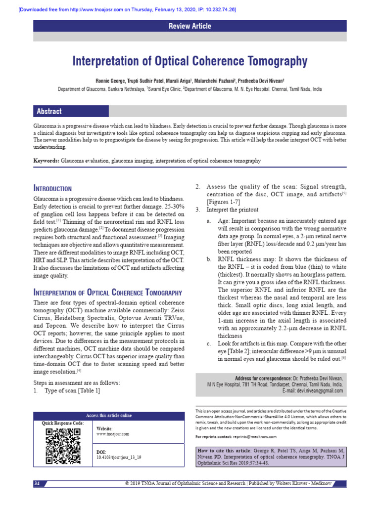 Interpretation of Optical Coherence Tomography | PDF